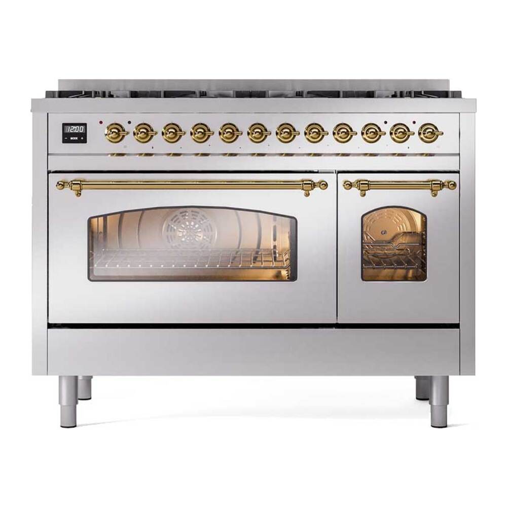 ILVE UP488NMPSSGLP Nostalgie II 48 inch Dual Fuel Range with 8 Black ...
